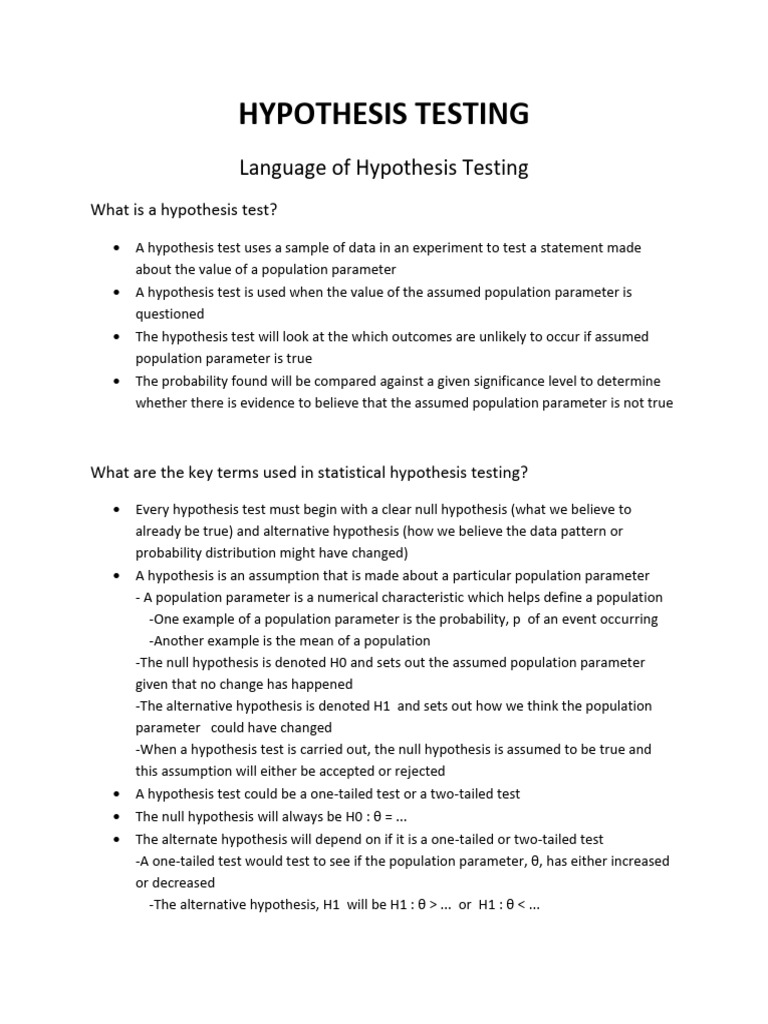 Hypothesis Testing Notes | PDF | Hypothesis | Statistical Significance