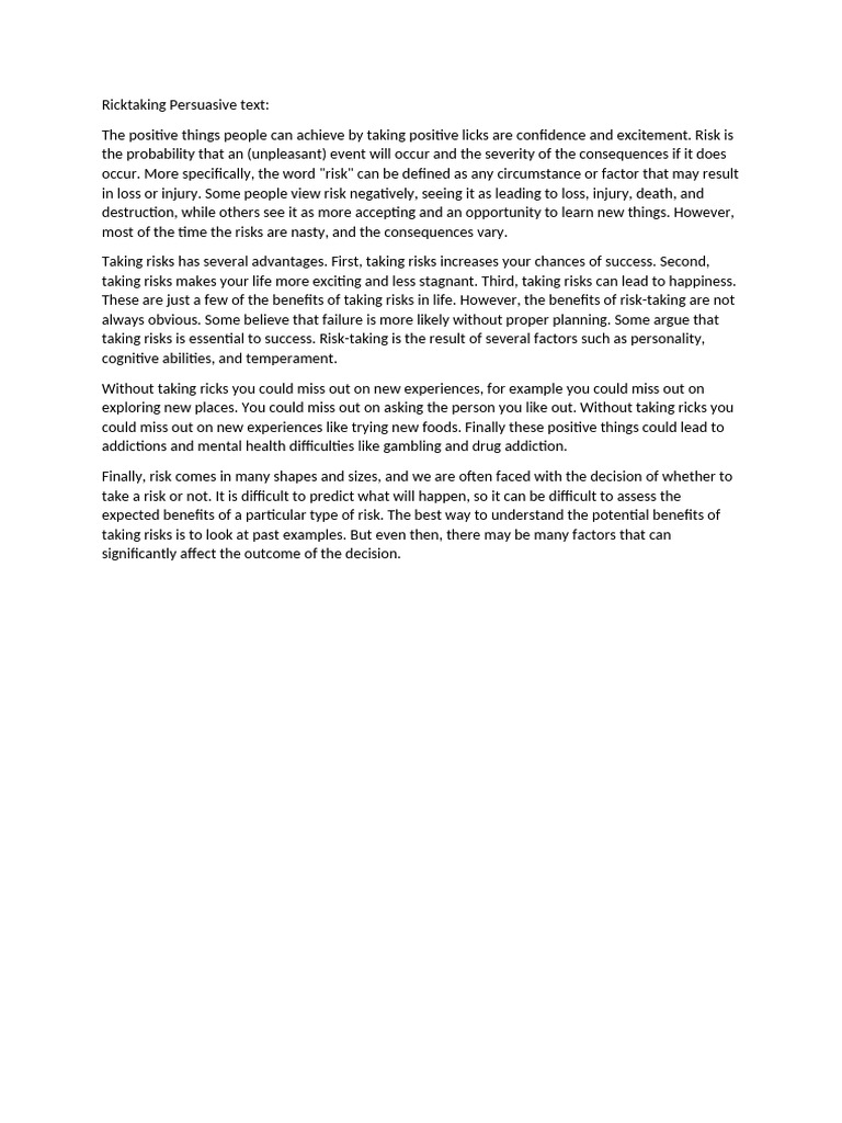 Ricktaking Persuasive Text | PDF