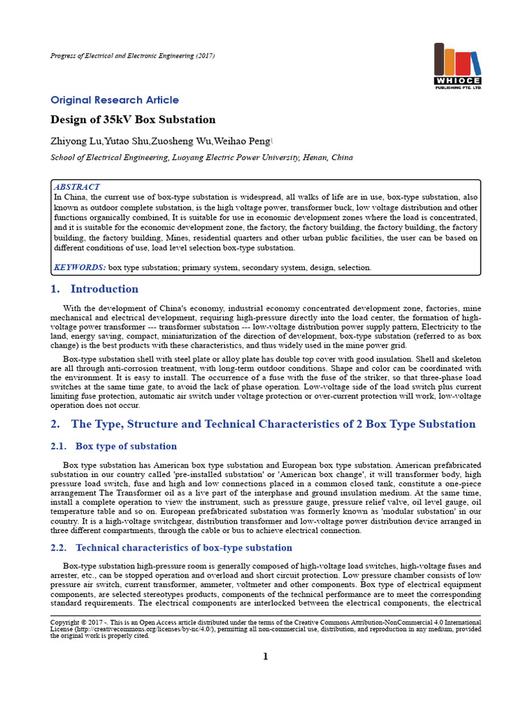 Design of 35kV Box Substation | PDF | Fuse (Electrical) | Instrumentation