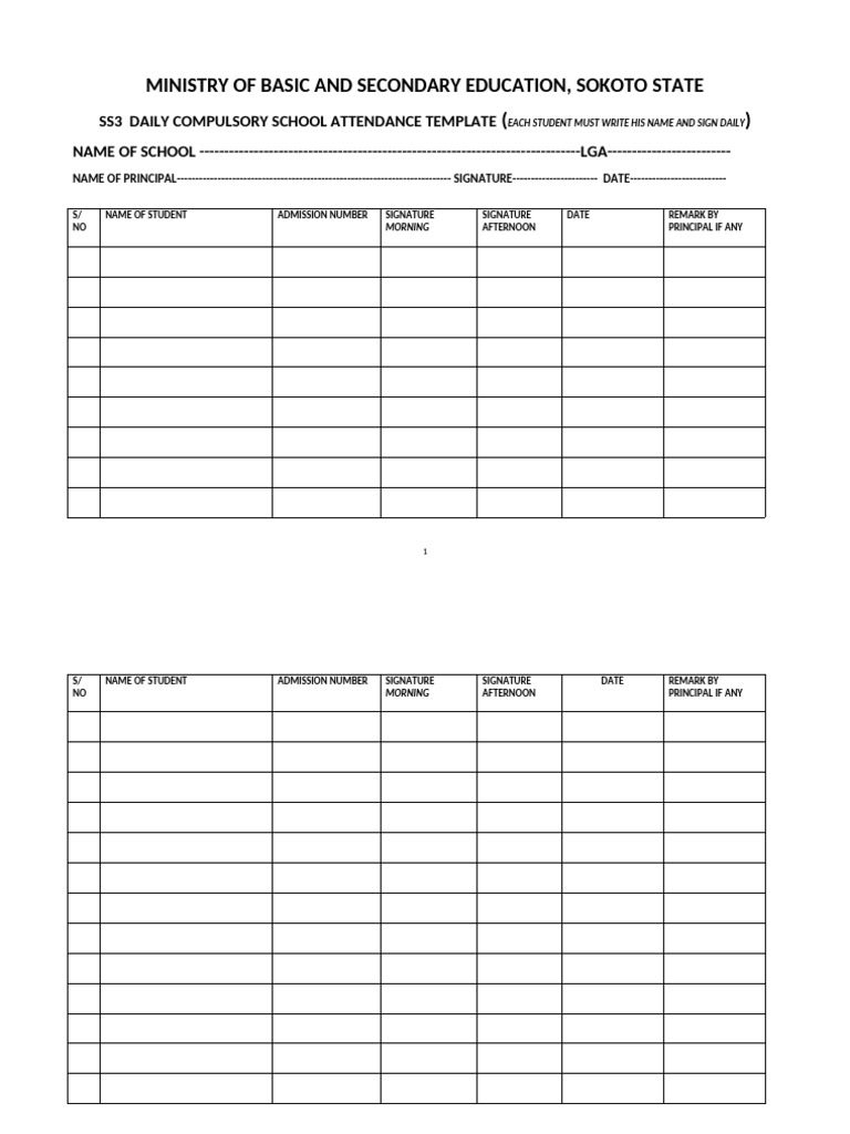 Daily Ss3 Students Attendance | PDF