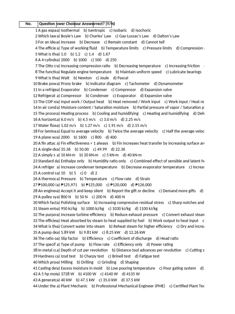 Mechanical Engineering Quiz Questions | PDF | Engineering ...