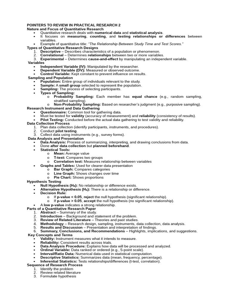 Pointers To Review in Practical Research 2 | PDF | Statistics ...