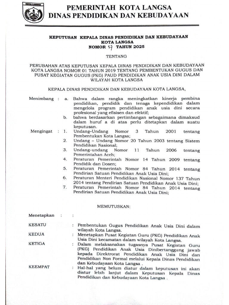 Sk Gugus Dan Pkg Paud Tahun 2025 | PDF