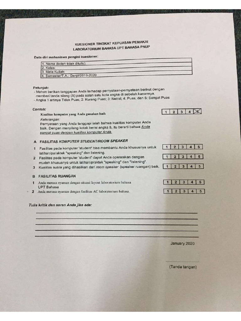 Kuesioner Tkt Kepuasan Pemakai Lab Bhs (1) | PDF