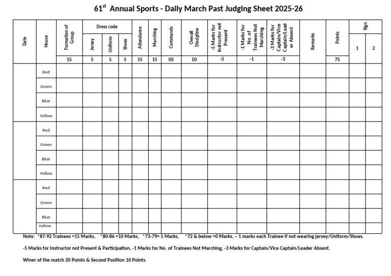 Sports Point Sheet 2025-26 | PDF | Clothing | Uniforms
