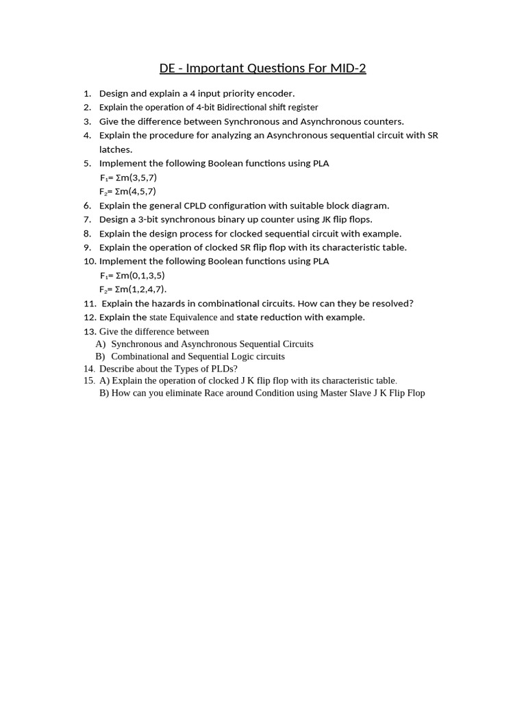 Important Questions For MID-2 For de | PDF