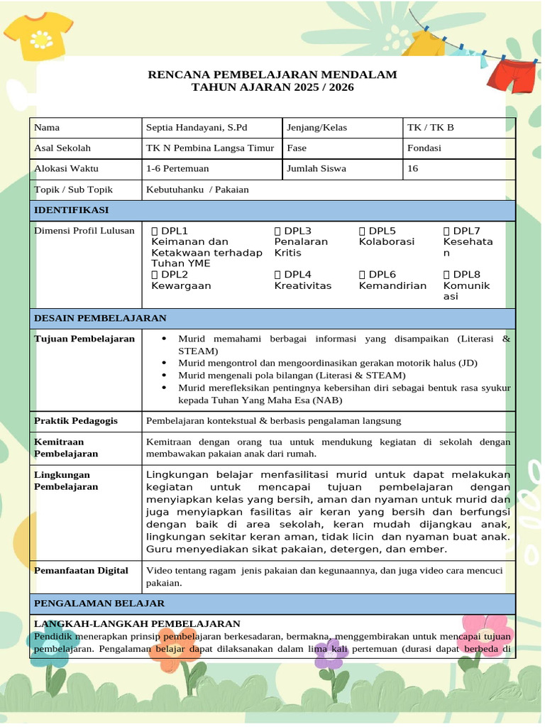 Contoh RPM - Pakaian | PDF