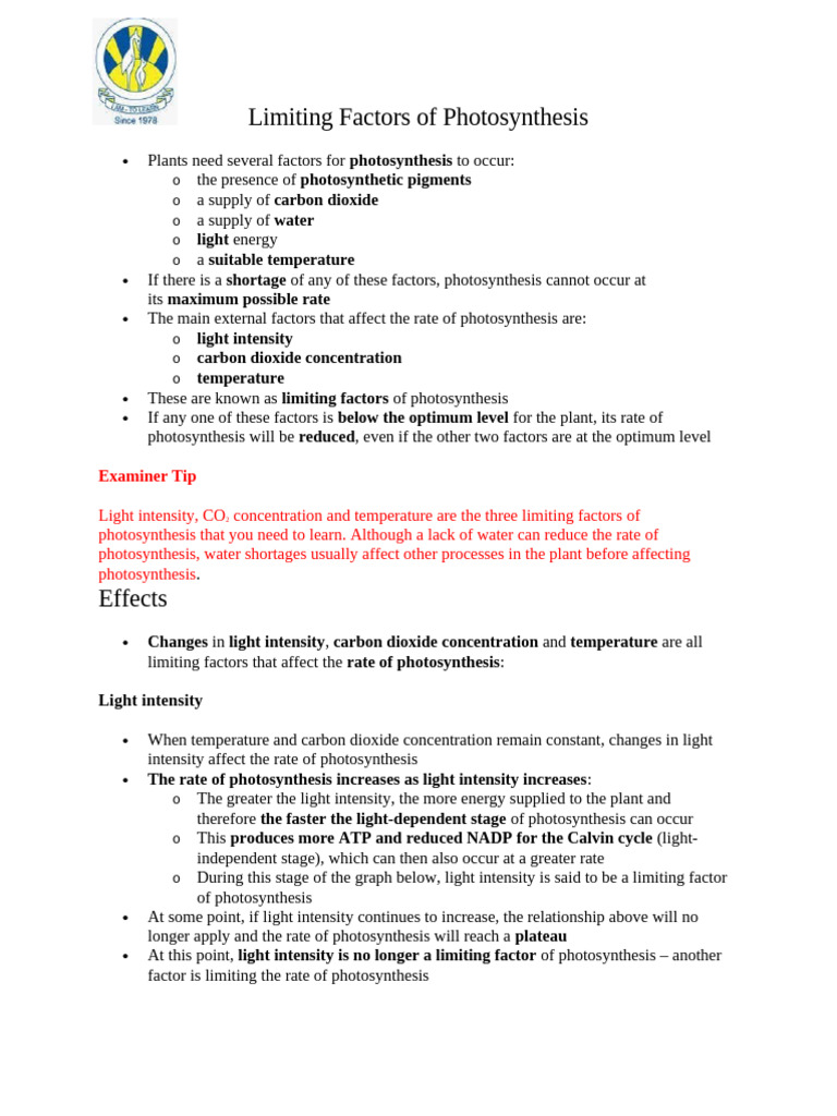 Limiting Factors of Photosynthesis | PDF | Photosynthesis | Carbon Dioxide