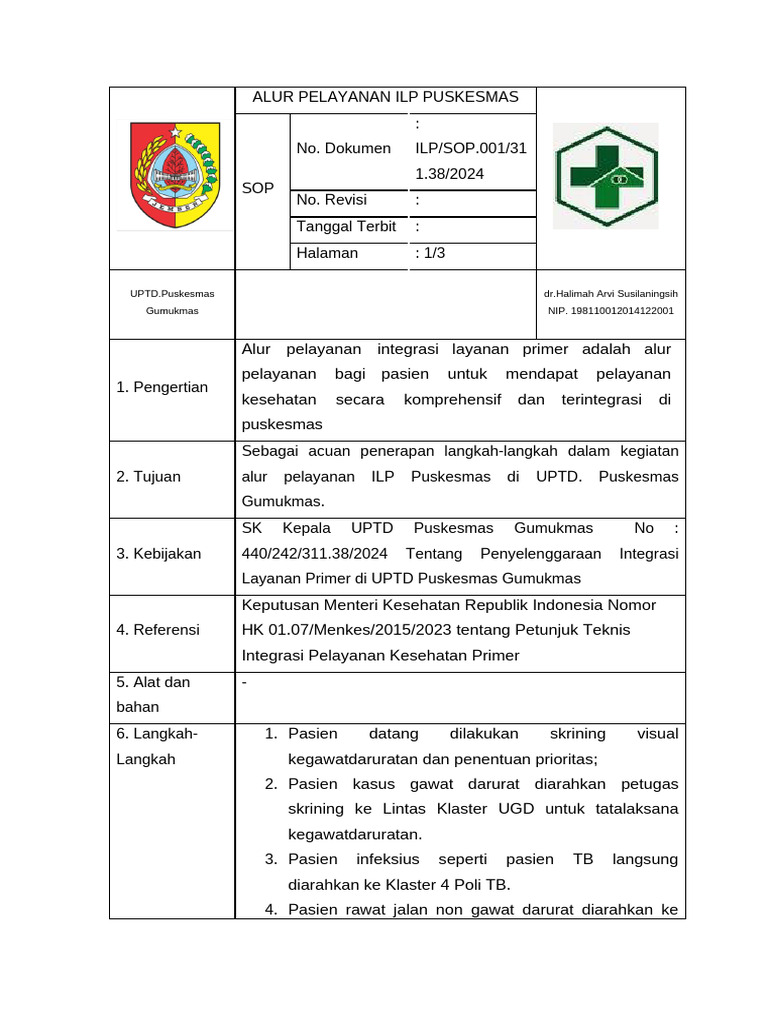 Sop Alur Pelayanan Ilp Puskesmas | PDF
