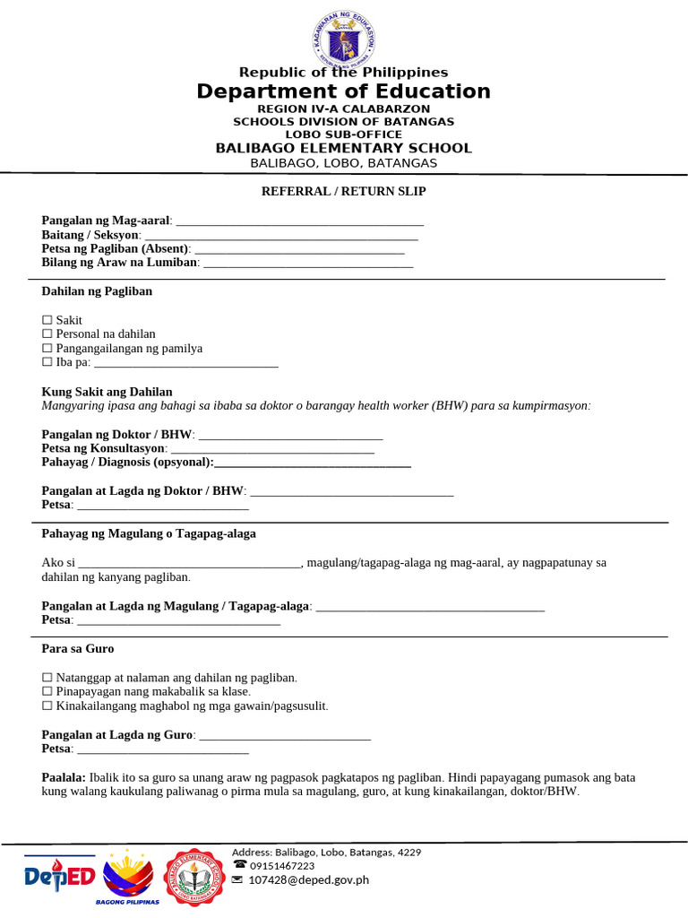 Referral or Return Slip | PDF