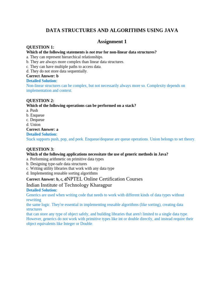 DATA STRUCTURES AND ALGORITHMS USING JAVA Assignments | PDF | Parameter ...