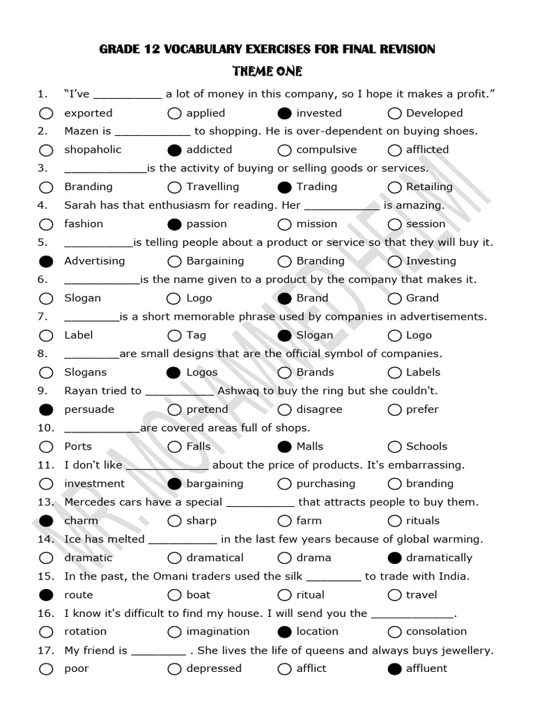 12 Vocabulary Revision Key Answer - 053530 | PDF | Brand