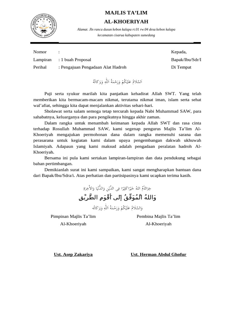 Proposal Pengadaan Alat Hadroh Islami | PDF