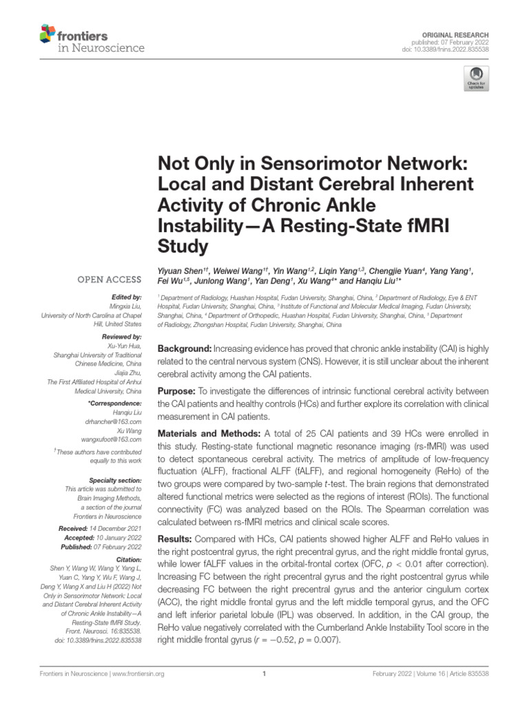 Not Only in Sensorimotor Network Local and Distant Cerebral Inherent ...