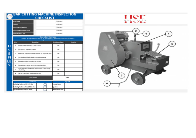 Bar Cutting Machine Inspection Checklist | PDF