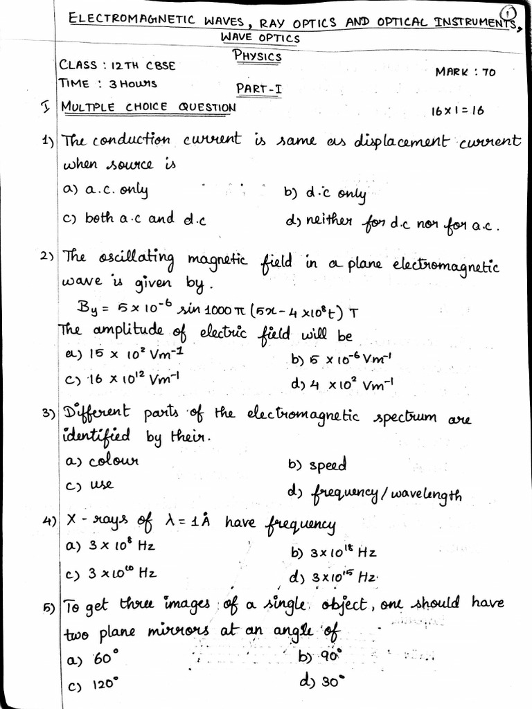 XII CBSE, Chapter EMW , Ray Optics and Wave Optics 2024 - 25 11-Dec ...