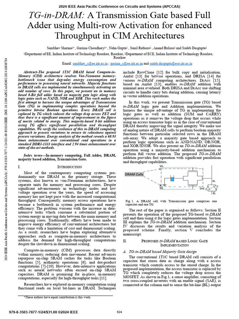 TG-in-DRAM Full Adder for CIM Efficiency | PDF | Logic Gate | Dynamic ...