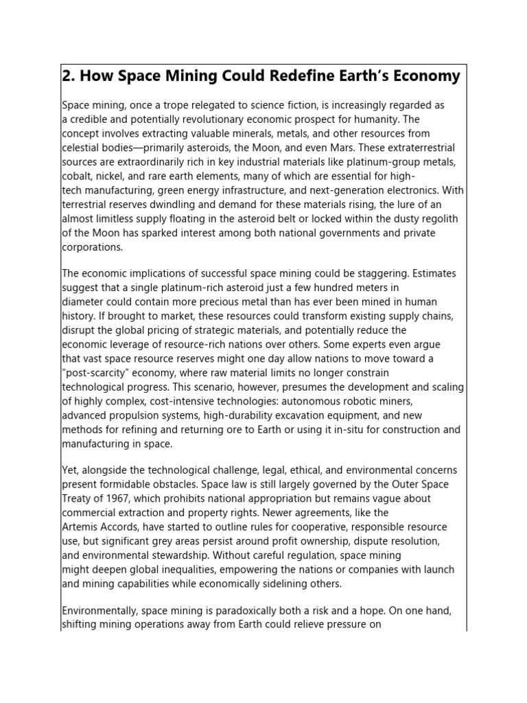 How Space Mining Could Redefine Earth's Economy | PDF | Mining | Physical Sciences