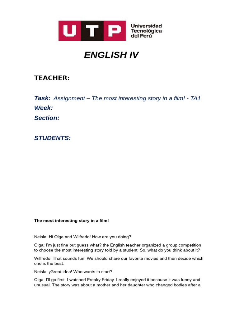 Week 05 - Task Assignment - The Most Interesting Story in A Film! - TA1 ...