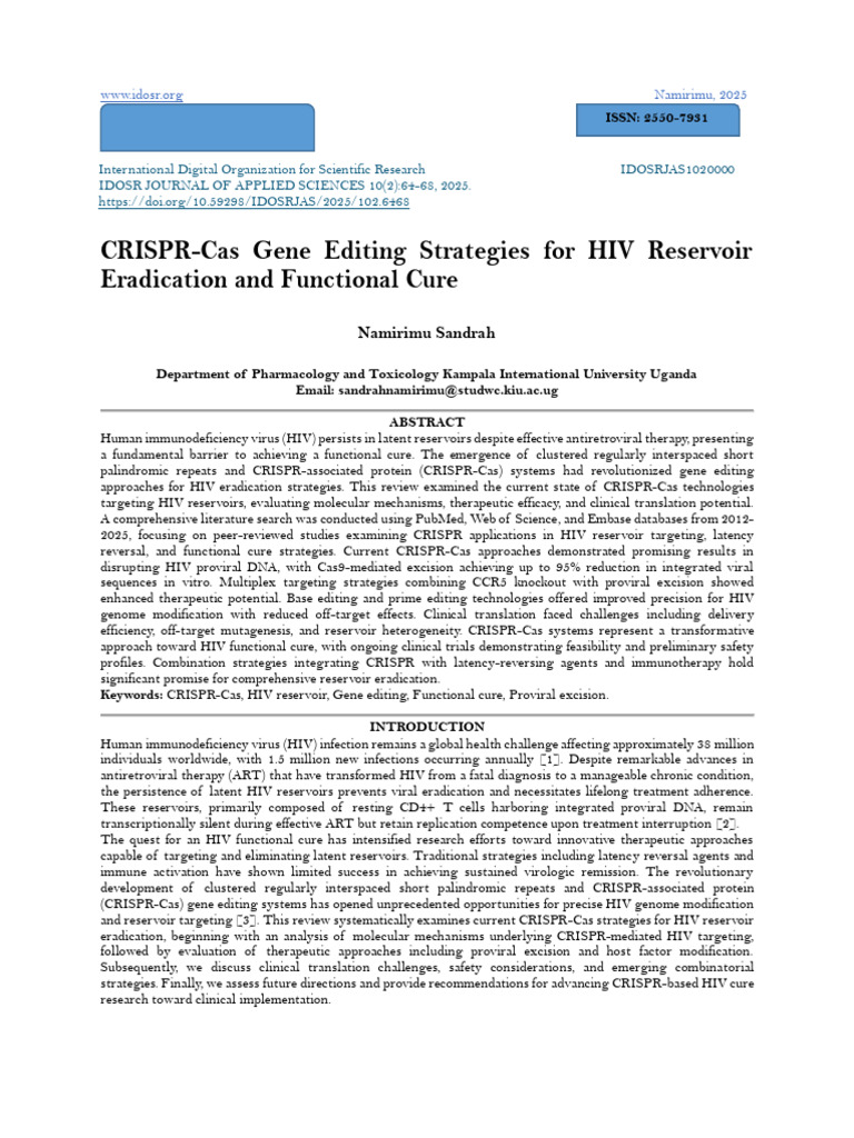 CRISPR-Cas Strategies for HIV Eradication | PDF | Crispr | Hiv