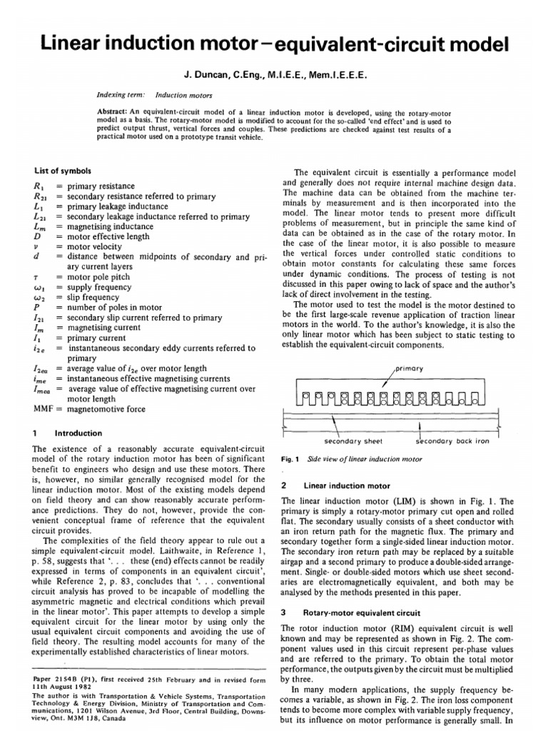 Linear Induction Motor-Equivalent-Circuit Model: J. Duncan, C.Eng., M.I ...