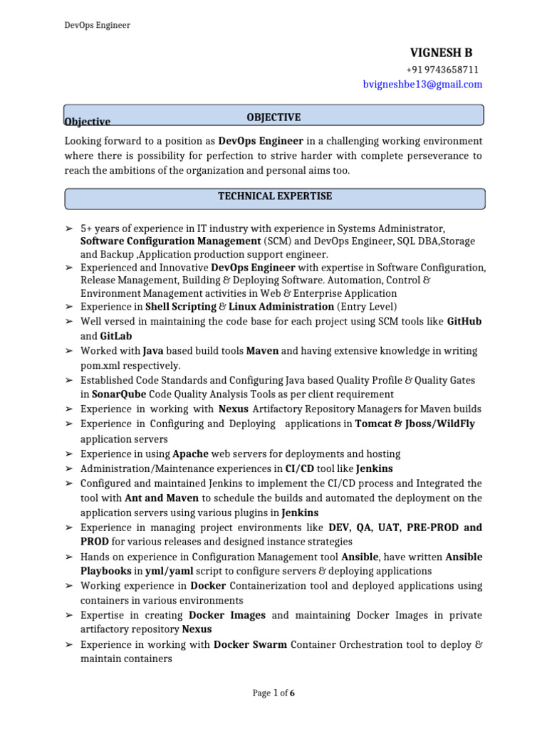 VIGNESH - DevOps Engineer 5 Years | PDF | Software Industry | Technology Development