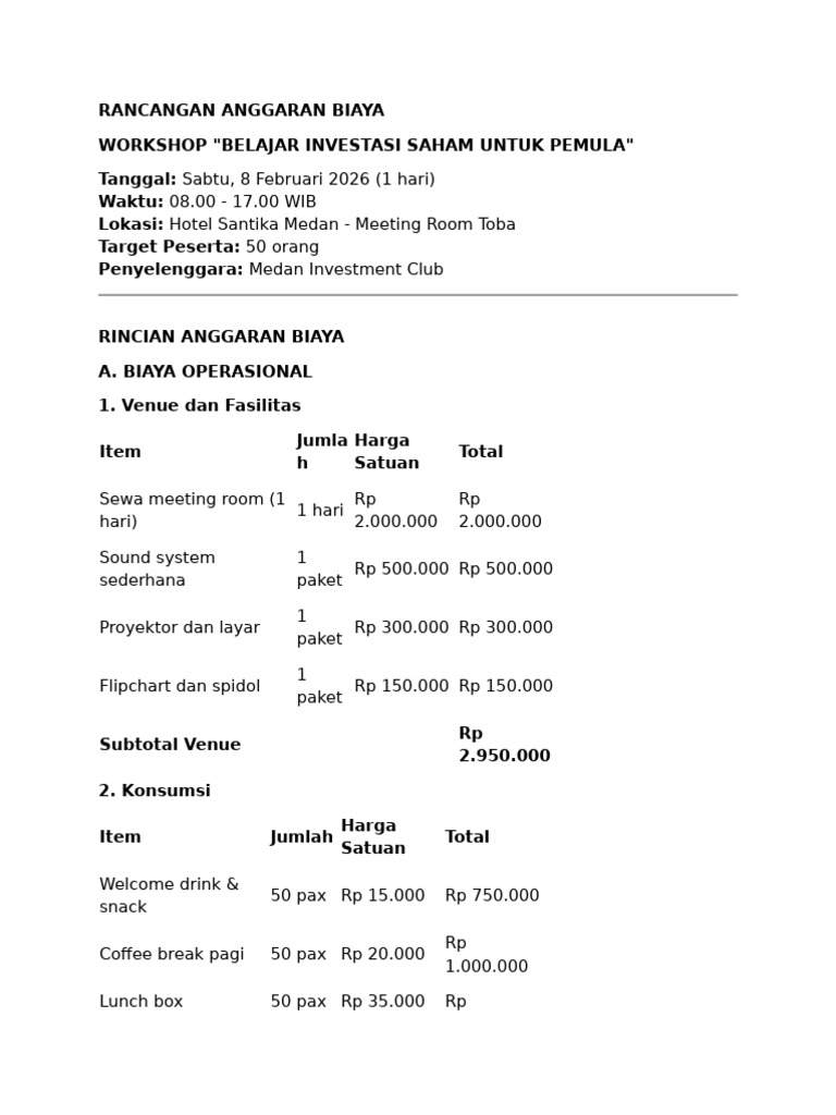 Rancangan Anggaran Biaya | PDF