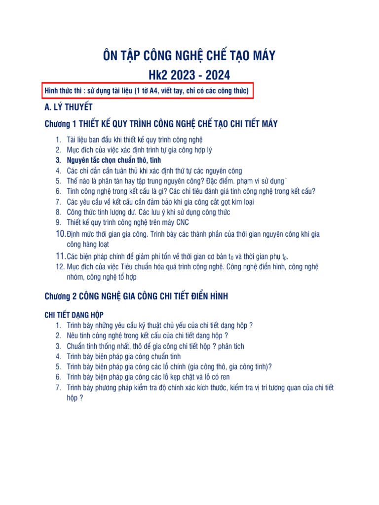 Đề Cương Ôn Tập Cnctm - hk2 23-24 | PDF