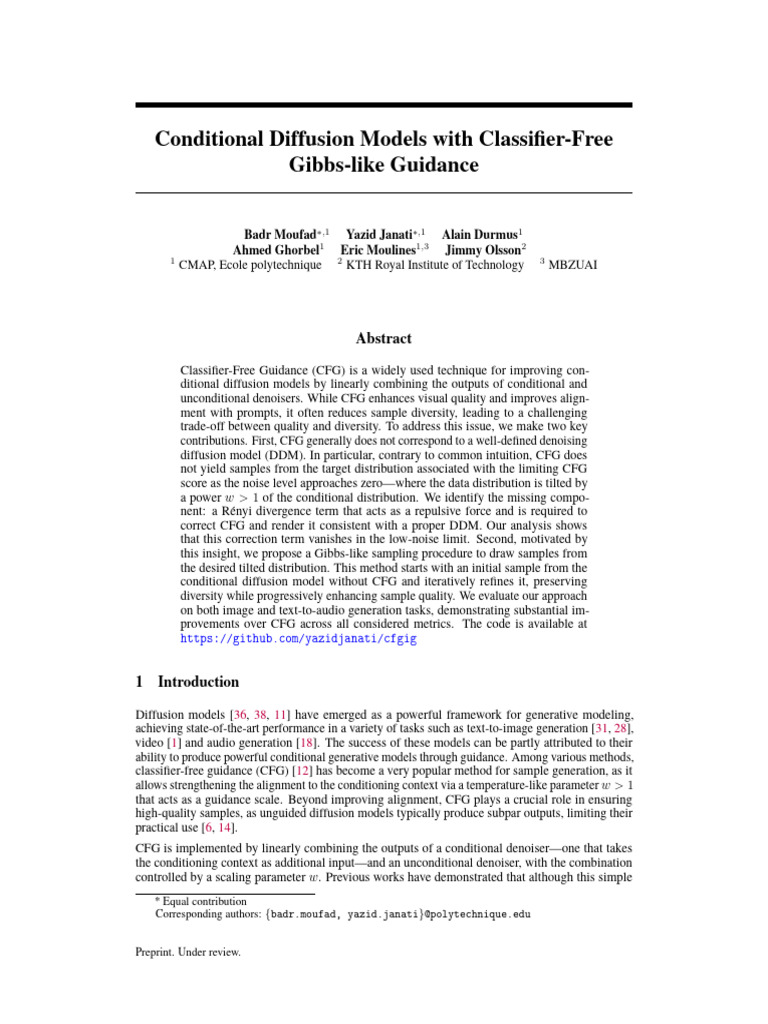 Conditional Diffusion Models With Classifier-Free Gibbs-Like Guidance | PDF | Probability ...