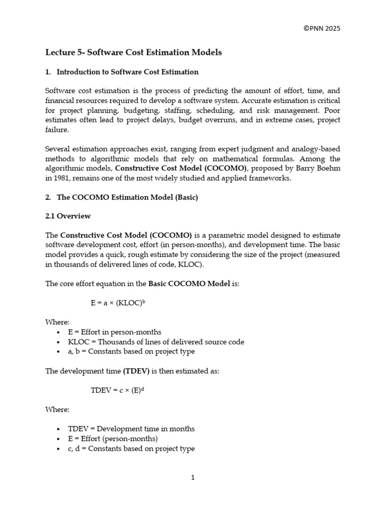 Lecture 5 - Software Cost Estimation Models | PDF | Agile Software Development | Computing