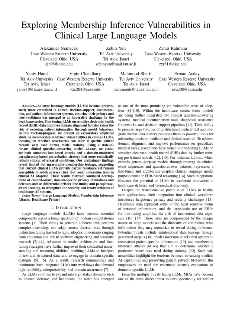 Exploring Membership Inference Vulnerabilities in Clinical Large ...