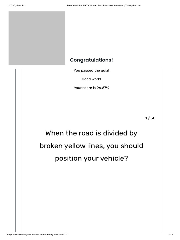 Free Abu Dhabi RTA Written Test Practice Questions - TheoryTest - Ae ...