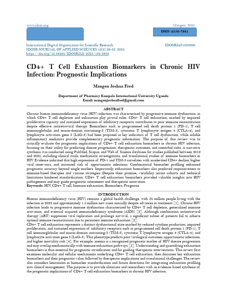 CD4+ T Cell Exhaustion Biomarkers in Chronic HIV Infection: Prognostic ...