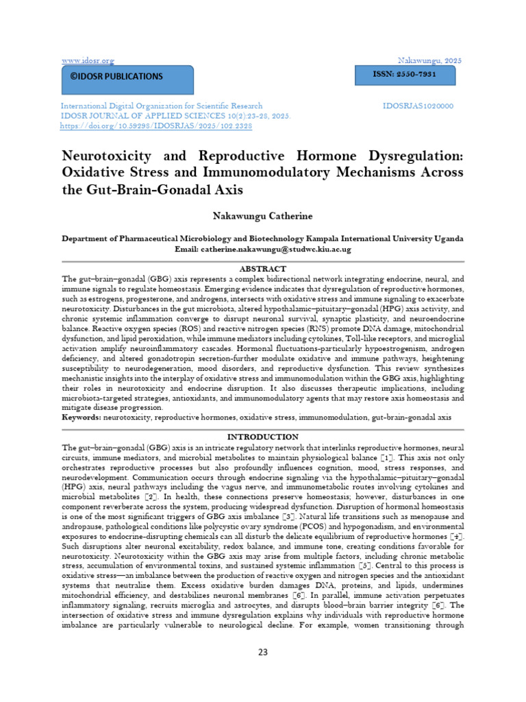 Neurotoxicity and Reproductive Hormone Dysregulation: Oxidative Stress ...