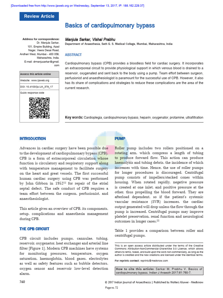 Overview of Cardiopulmonary Bypass | PDF | Coronary Artery Bypass ...