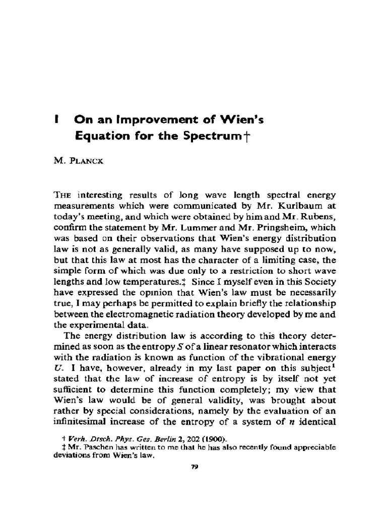 1900 - Max Planck - On An Improvement of Wien's Equation For The ...