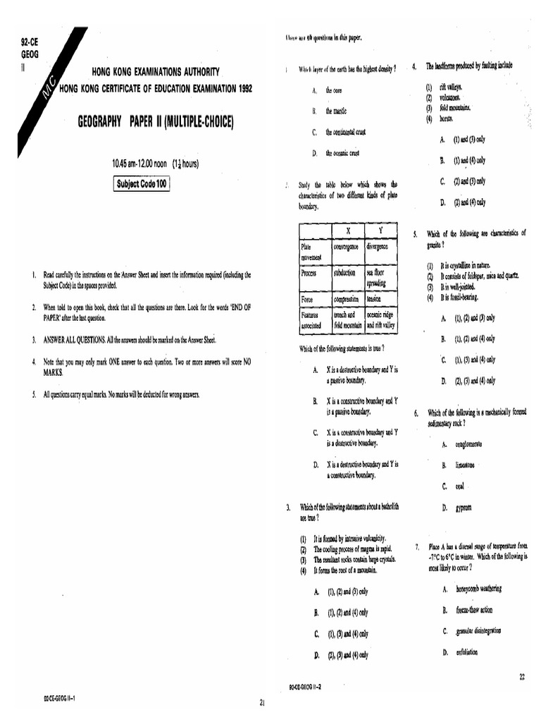 1992 Geography Paper 2 With Ans. | PDF