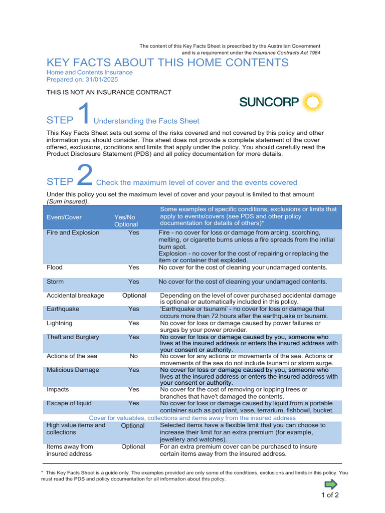 Home Contents Insurance Key Facts Sheet | PDF | Insurance | Home Insurance