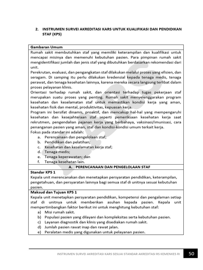 Instrumen Survei Akreditasi KARS sesuai STARKES 2022 - KPS | PDF
