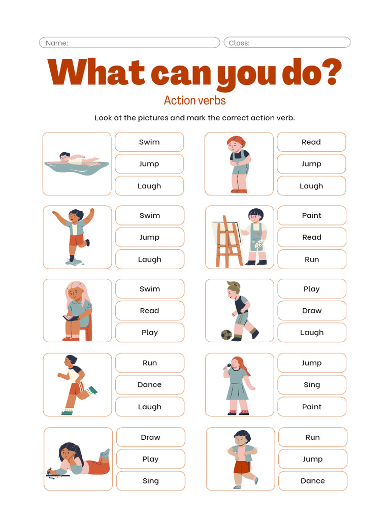 Action Verbs Activity Worksheet | PDF