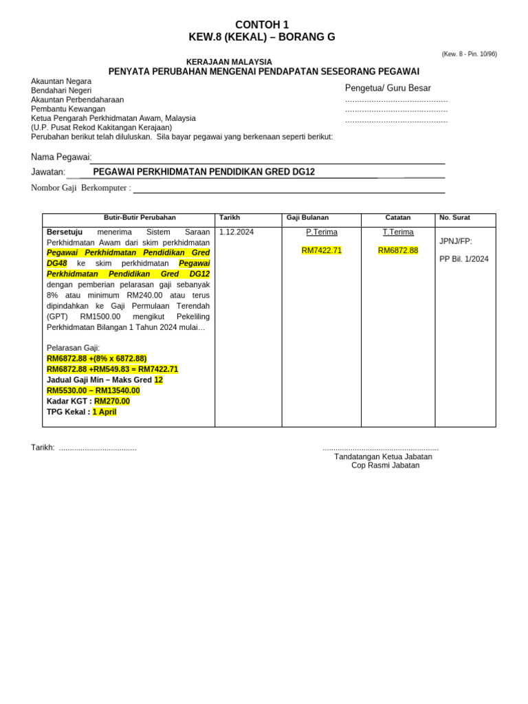 Contoh Kew 8 Sspa Dg12 | PDF