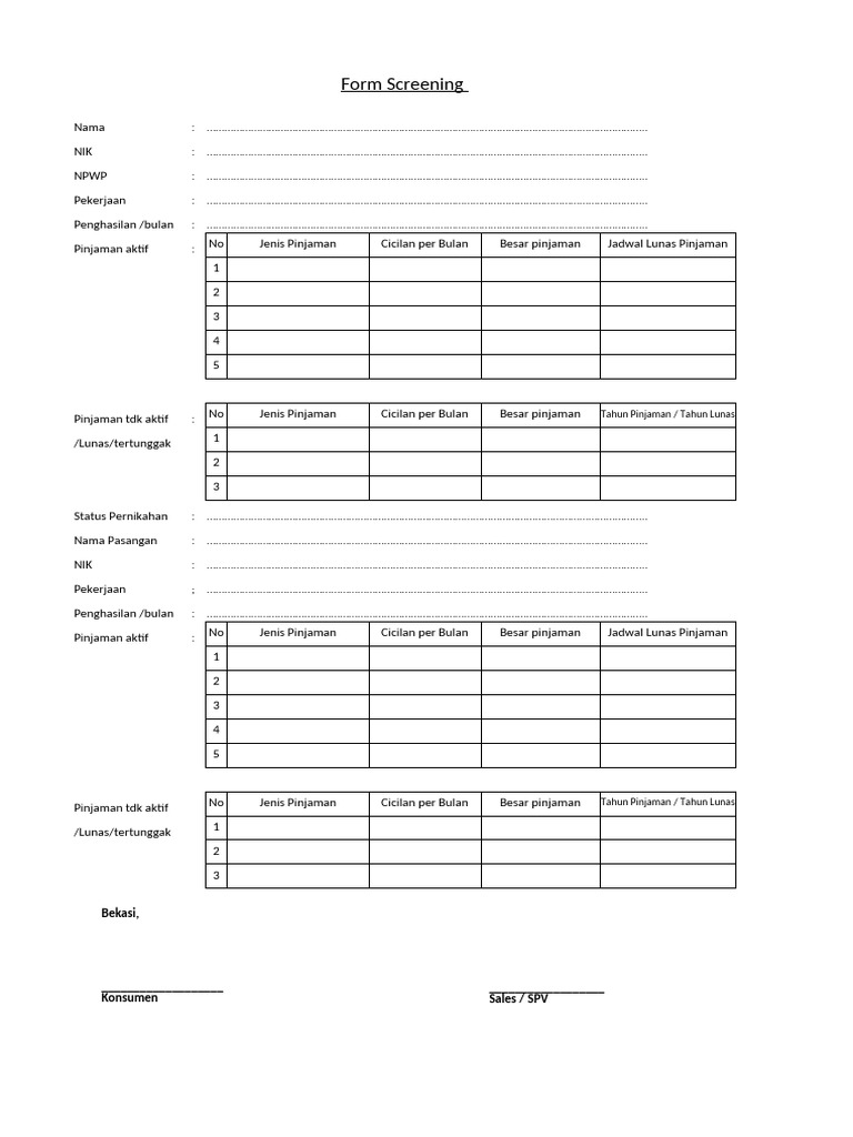 Form Screening Pre Booking | PDF