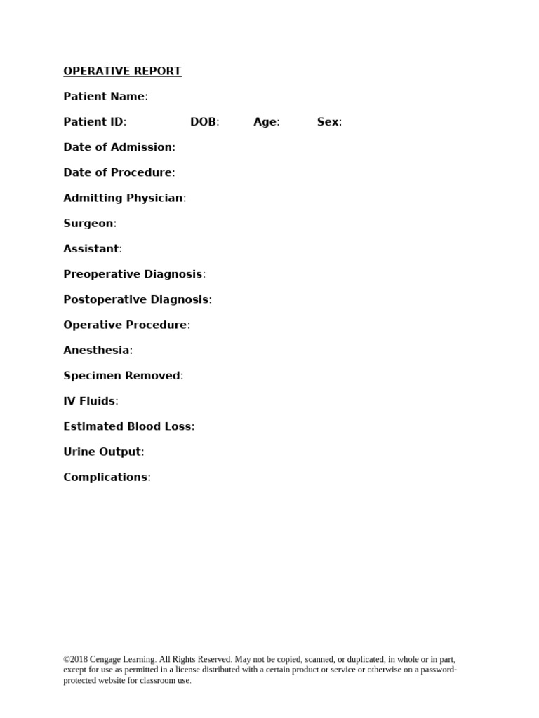 Detailed Operative Report Template | PDF