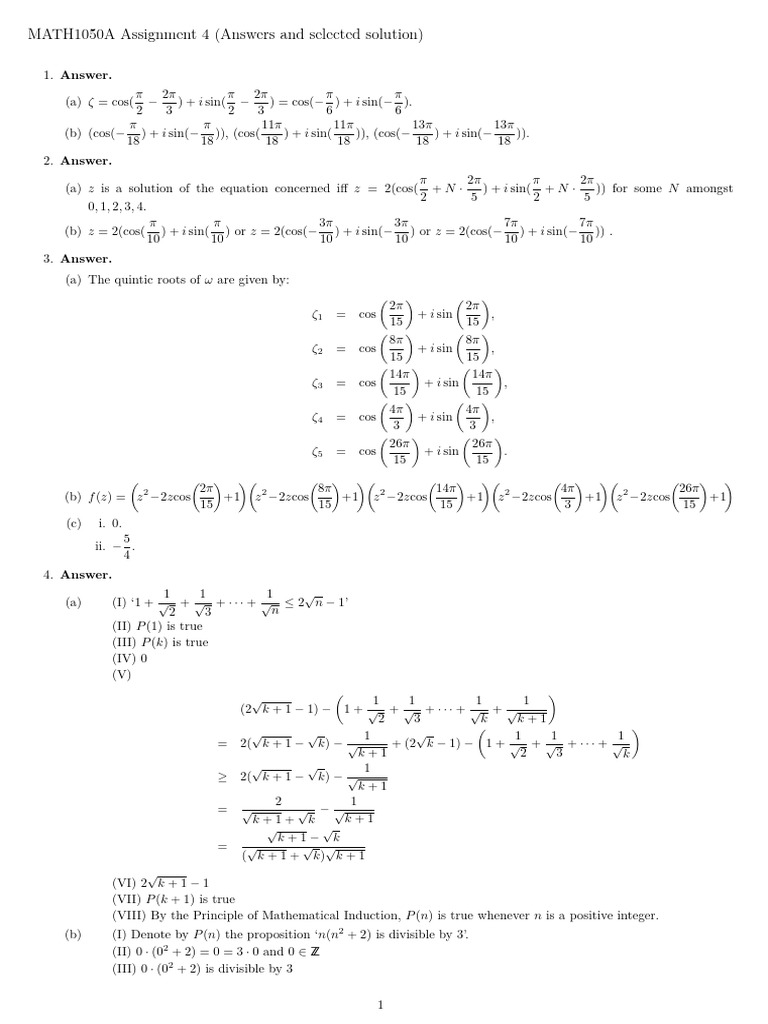 MATH1050A Assignment 4 Solutions | PDF | Square Root | Real Number