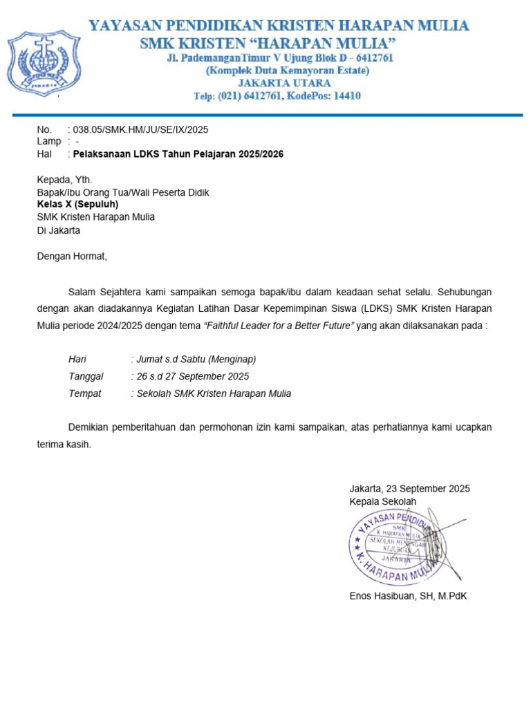 LDKS SMK Kristen Harapan Mulia 2025 | PDF