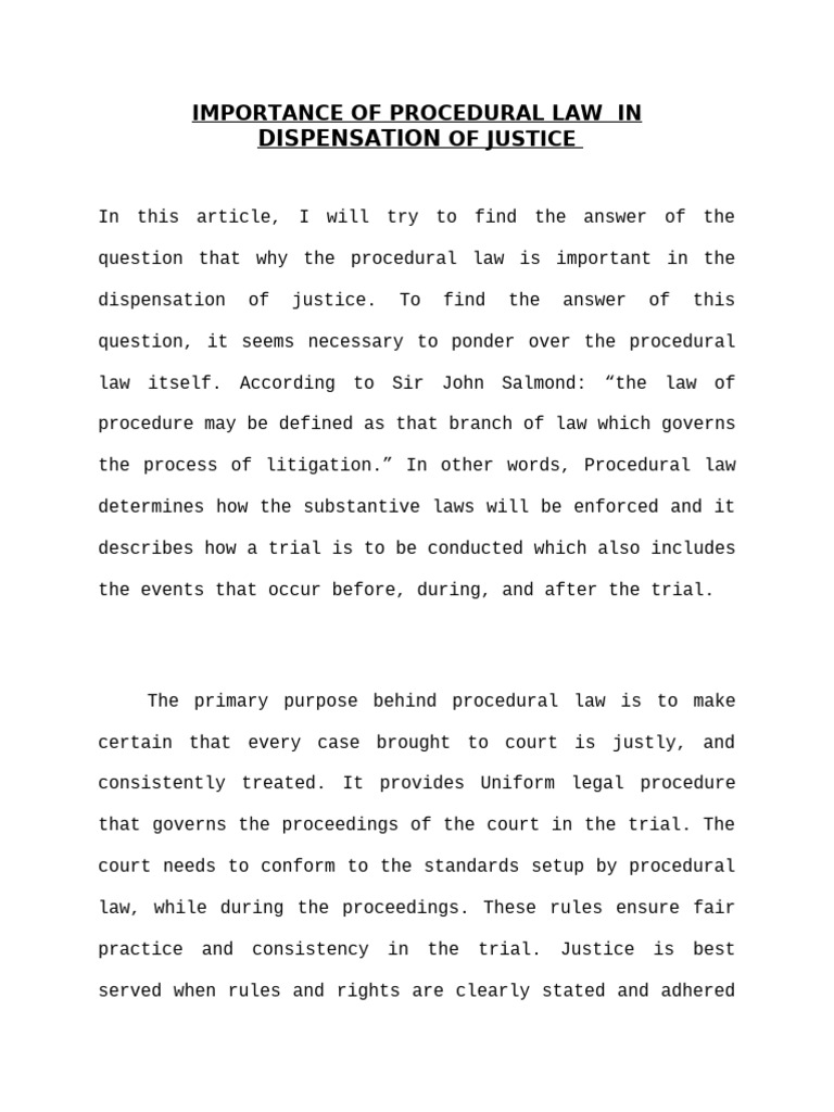 Role of Procedural Law in Justice | PDF | Procedural Law | Trials
