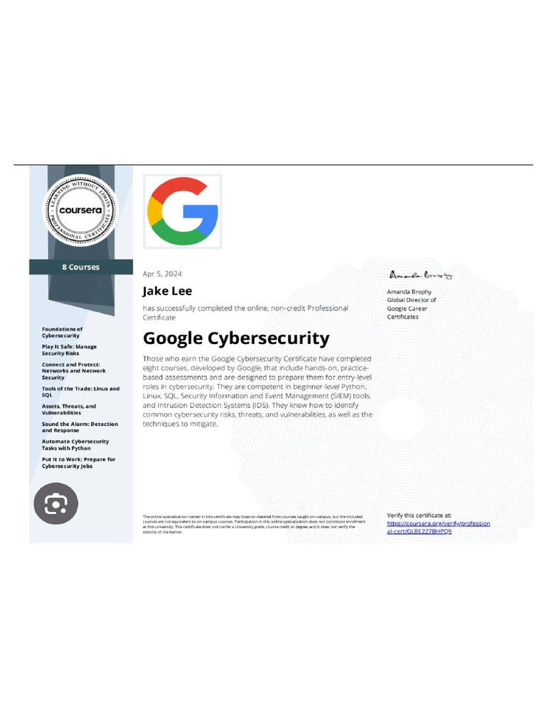 Cyber Security Certificate | PDF