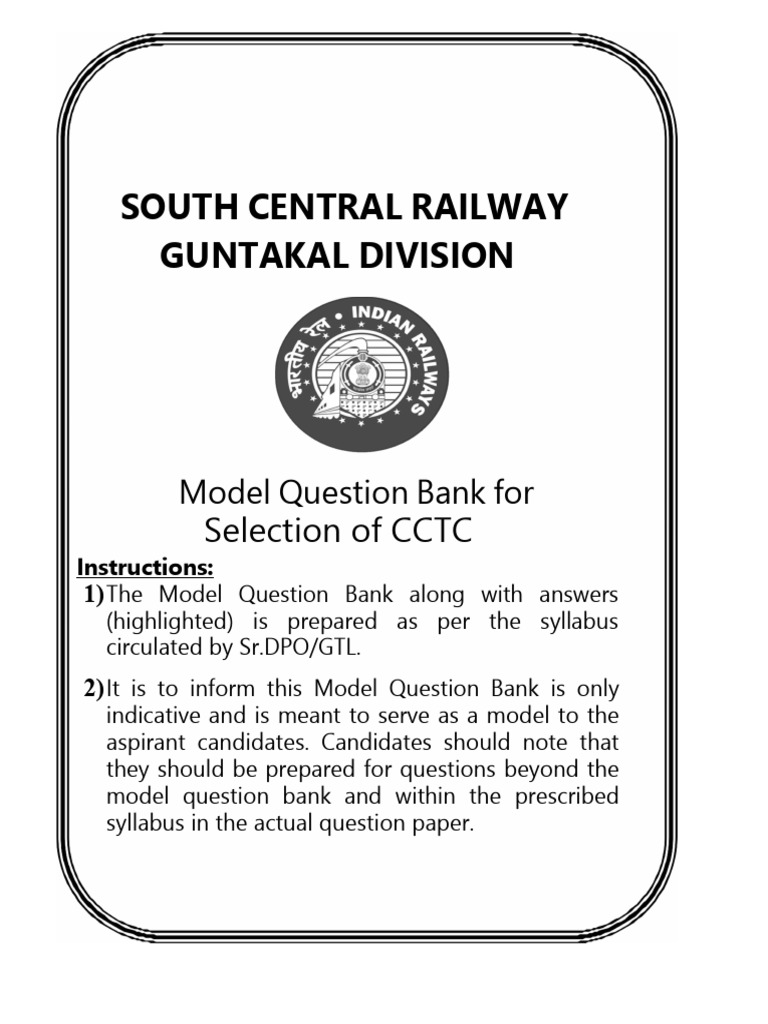 South Central Railway Guntakal Division: Selection of CCTC | PDF
