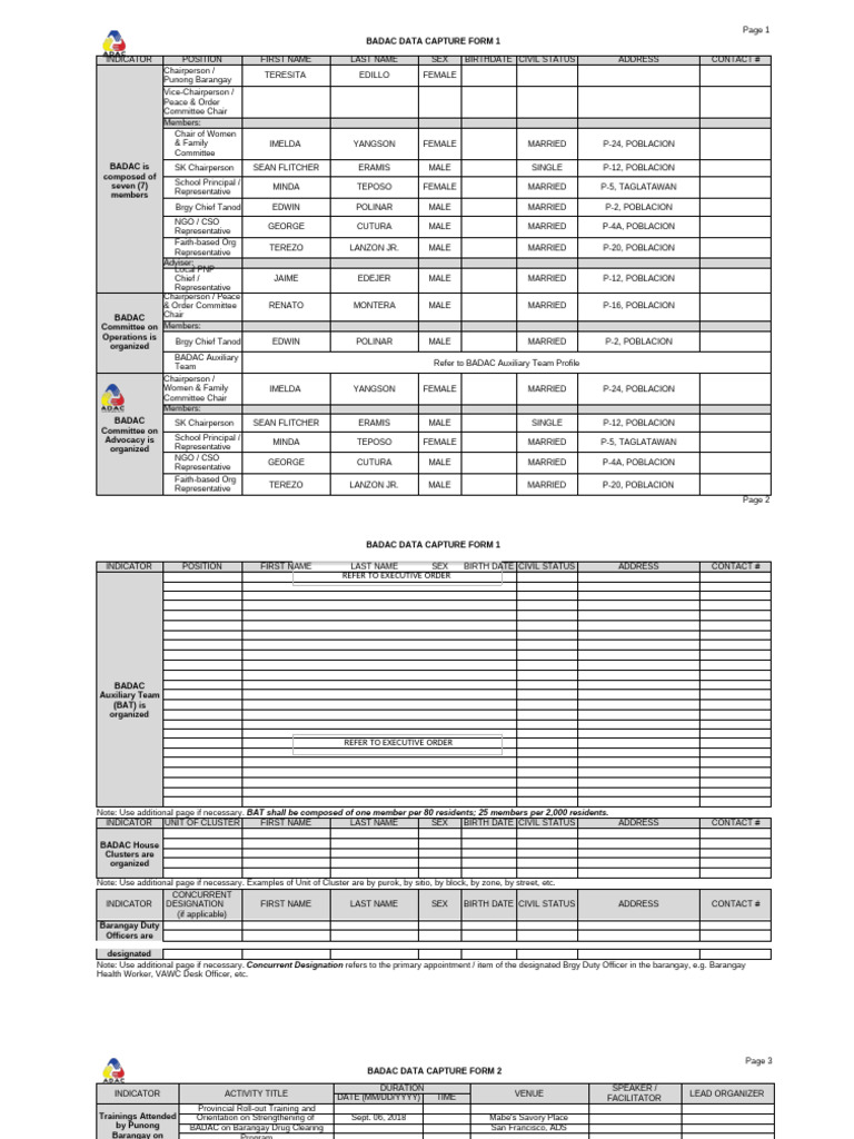 Badac Data Capture Forms | PDF | Health Care