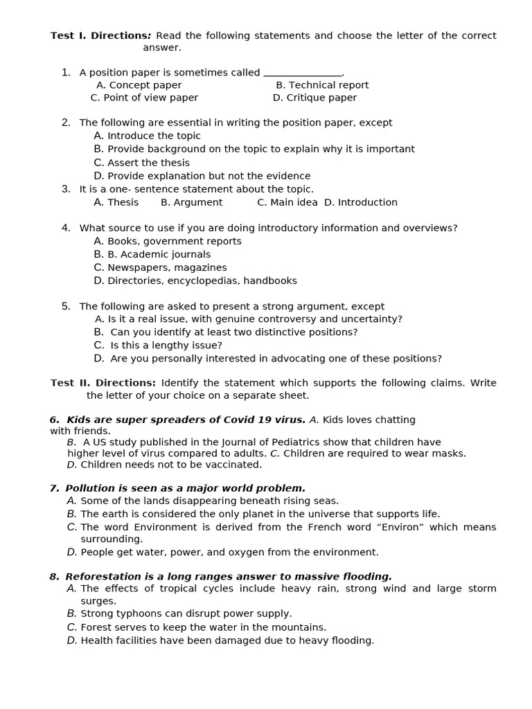 Understanding Position Papers: Key Concepts | PDF